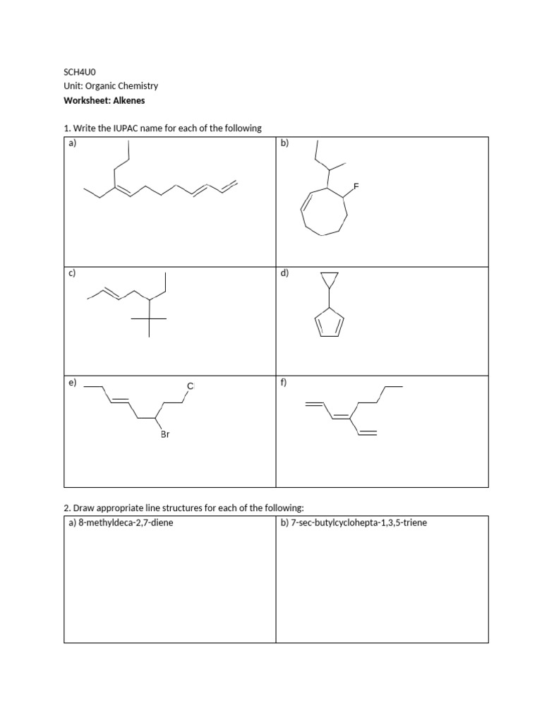 Alkenes Worksheet | PDF
