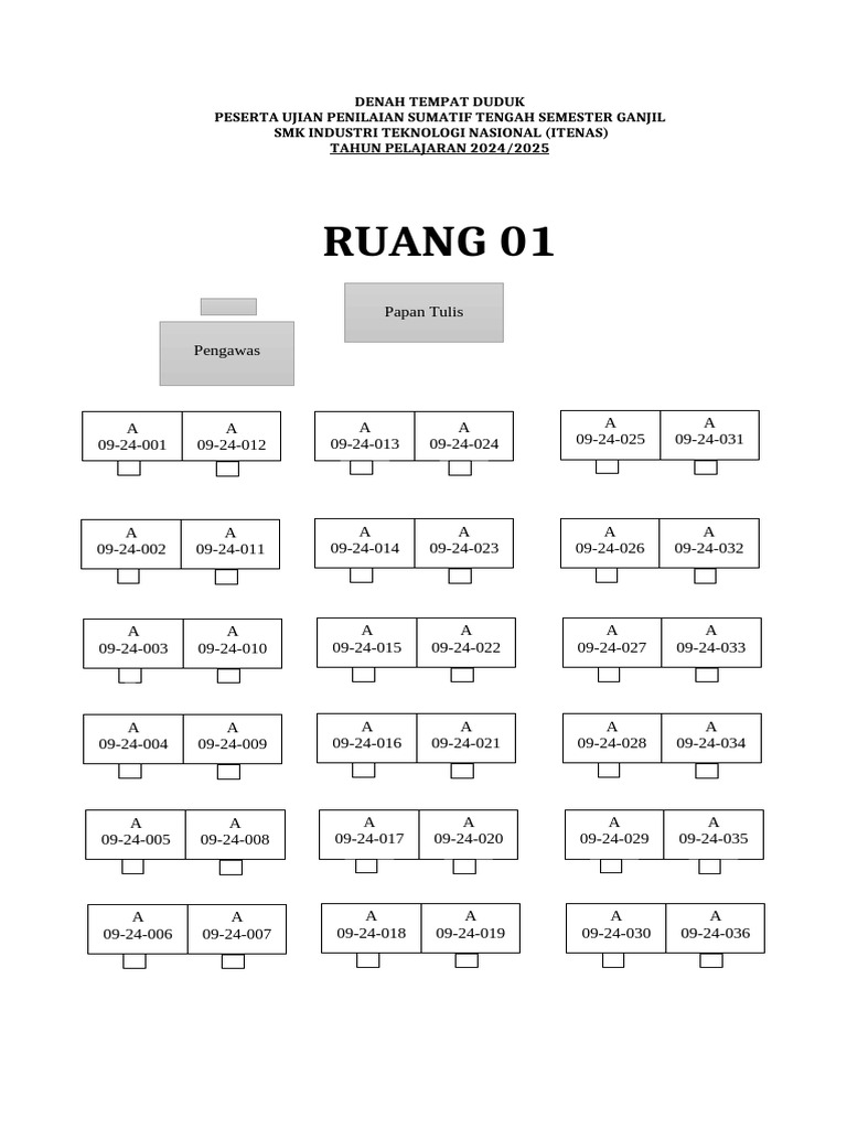 Denah Tempat Duduk Ujian PTS 2024 | PDF