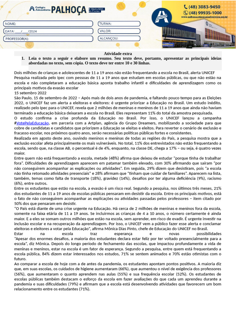 8ano - Atividade Extra | PDF