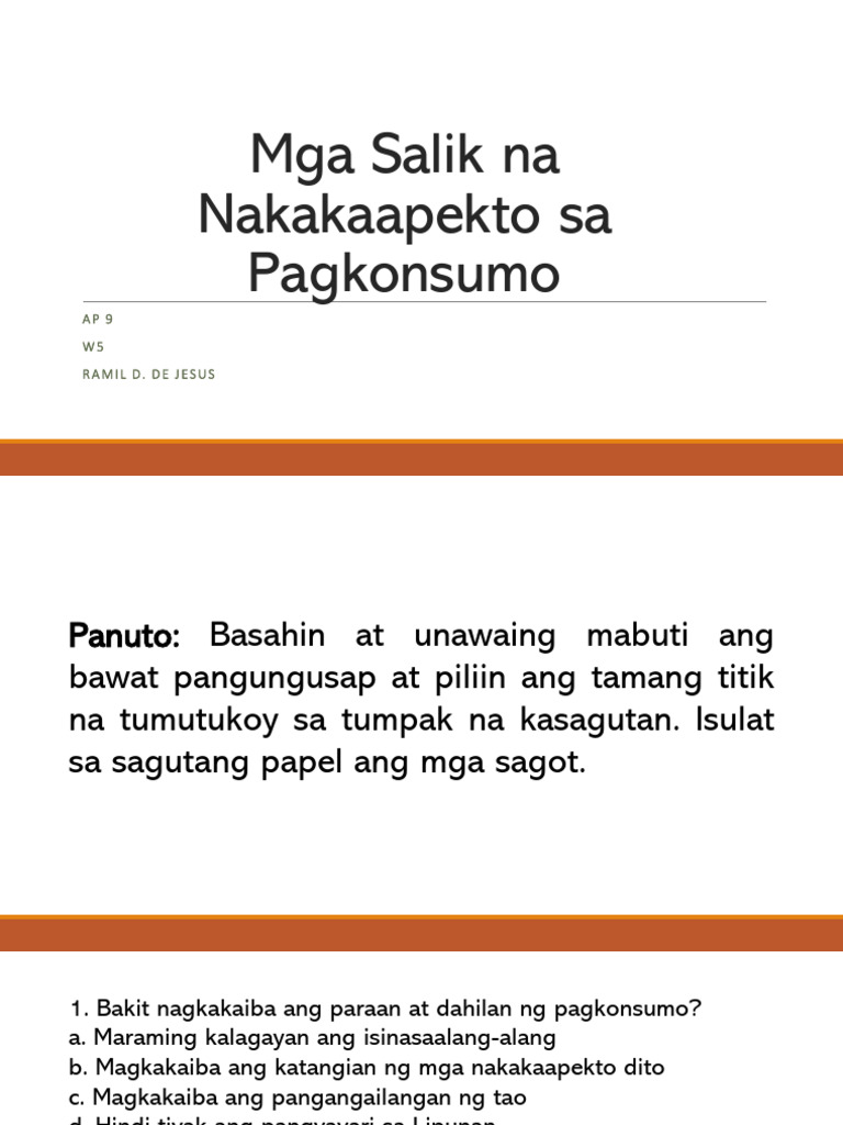 AP 9 Q1 W5 - Mga Salik Na Nakakaapekto Sa Pagkonsumo | PDF