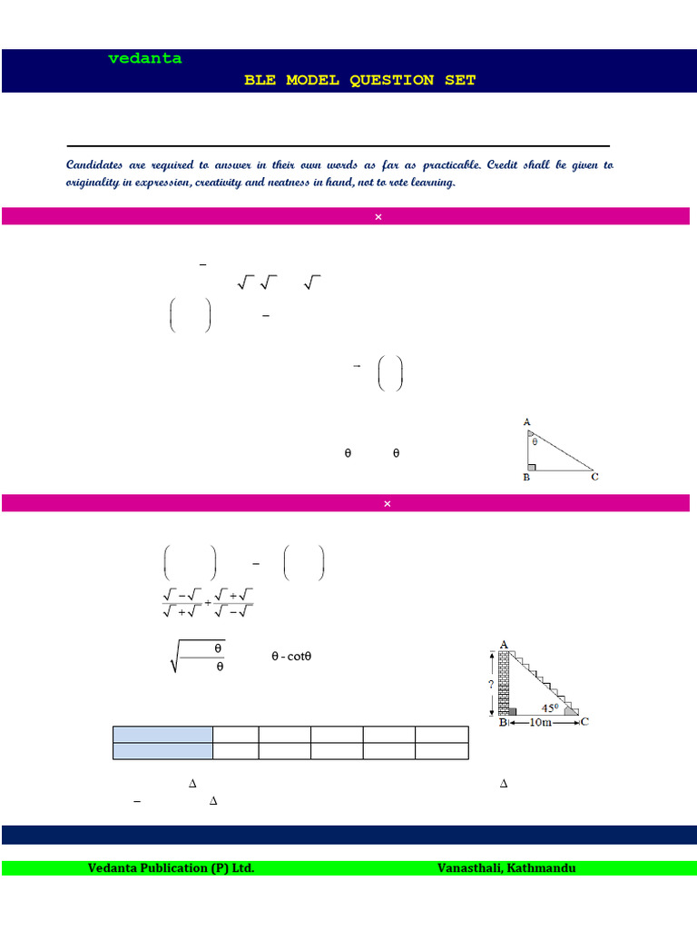 Ble Model Question Set Optional Mathematics 20210124070158 | PDF