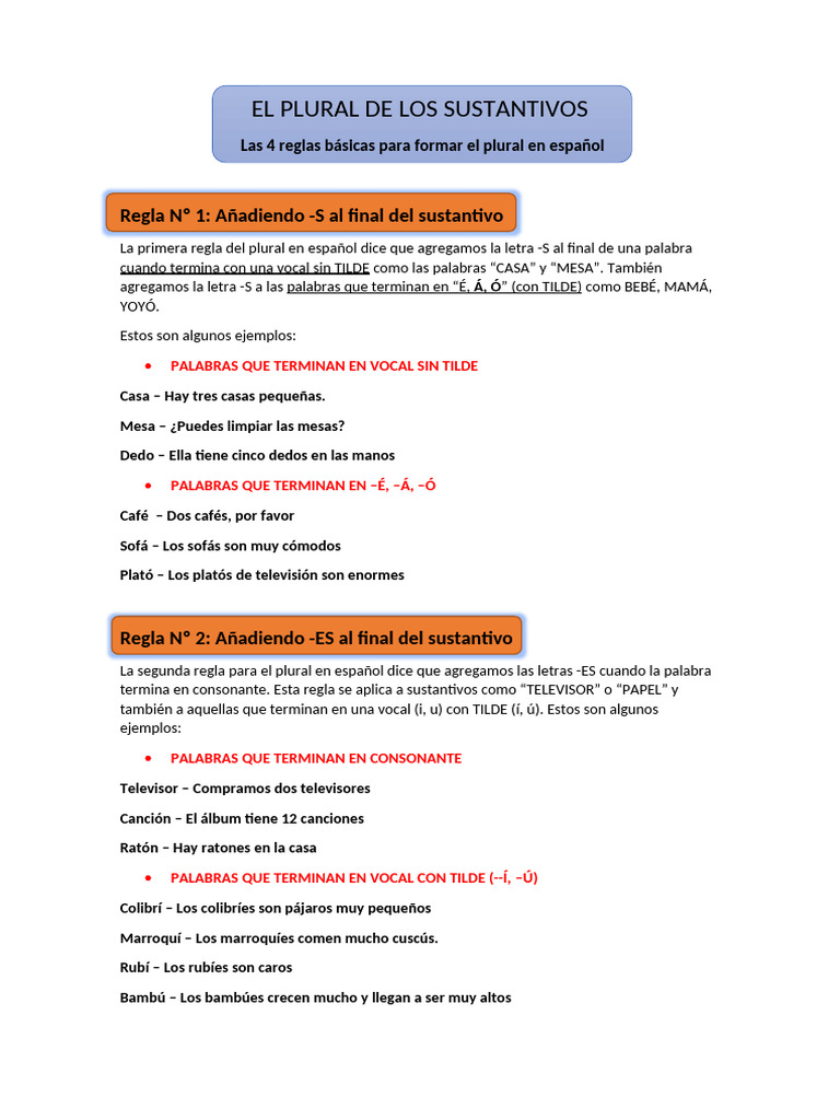 Plurales en Espanol | PDF