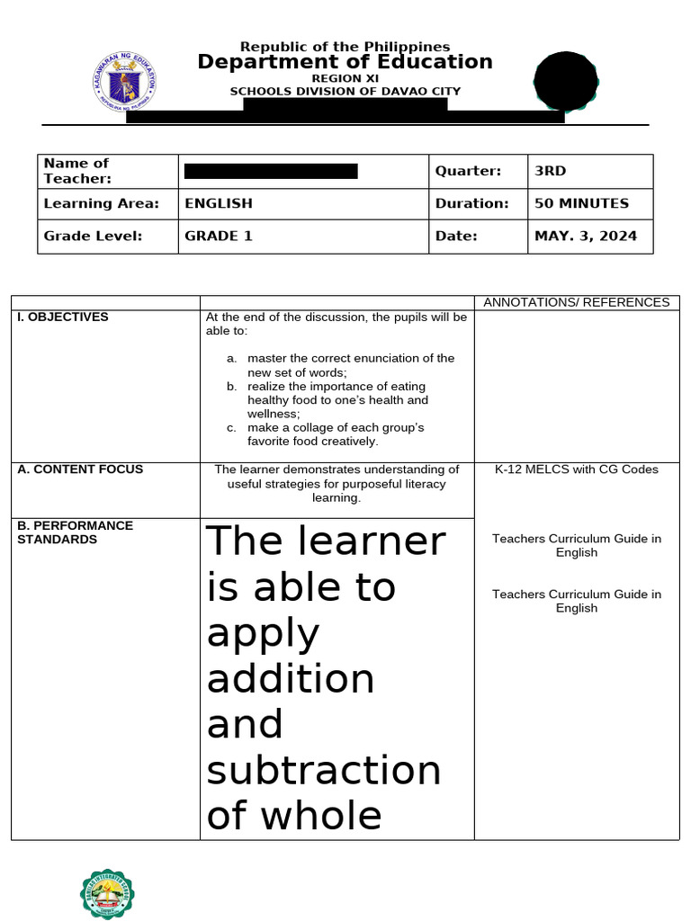 English Lesson Plan by a Public School Teacher | PDF English Lesson Plan by a Public School Teacher | PDF