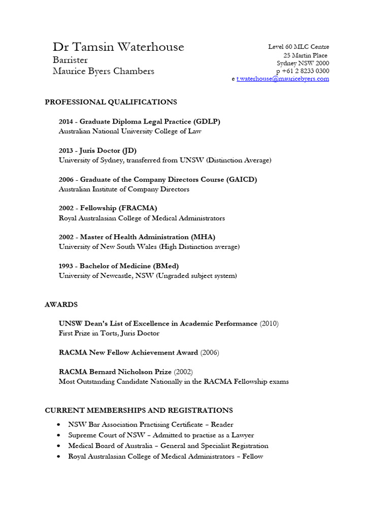 Waterhouse CV Maurice Byers | PDF
