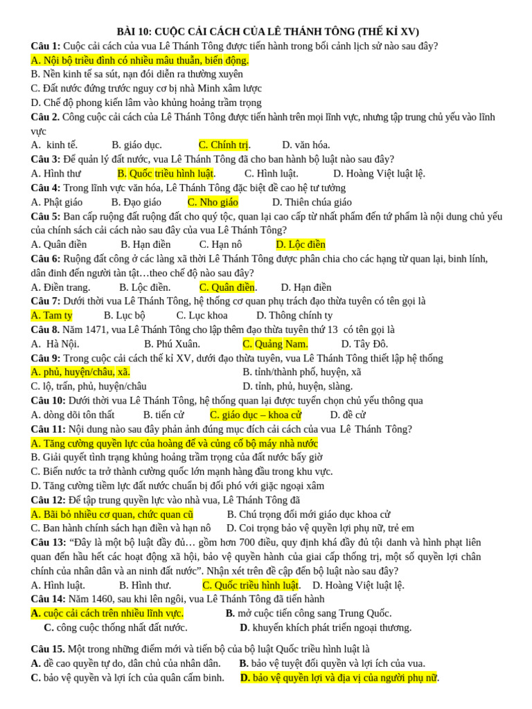 Nội dung ôn tập bài 101213 Sử 11 kiểm tra học kỳ 2 | PDF