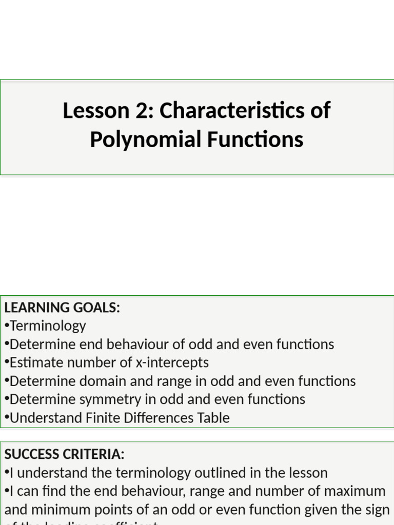 Lesson 2 Characteristics of Polynomials | PDF