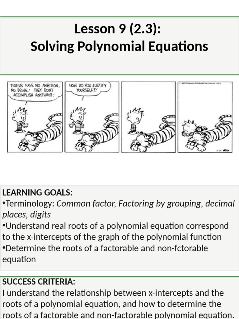 Lesson 9 Solving Polynomial Equations | PDF | Factorization | Teaching ...