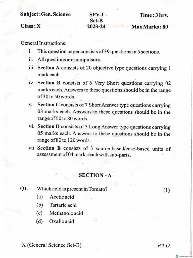 Science Set-B Term-1 Paper | PDF
