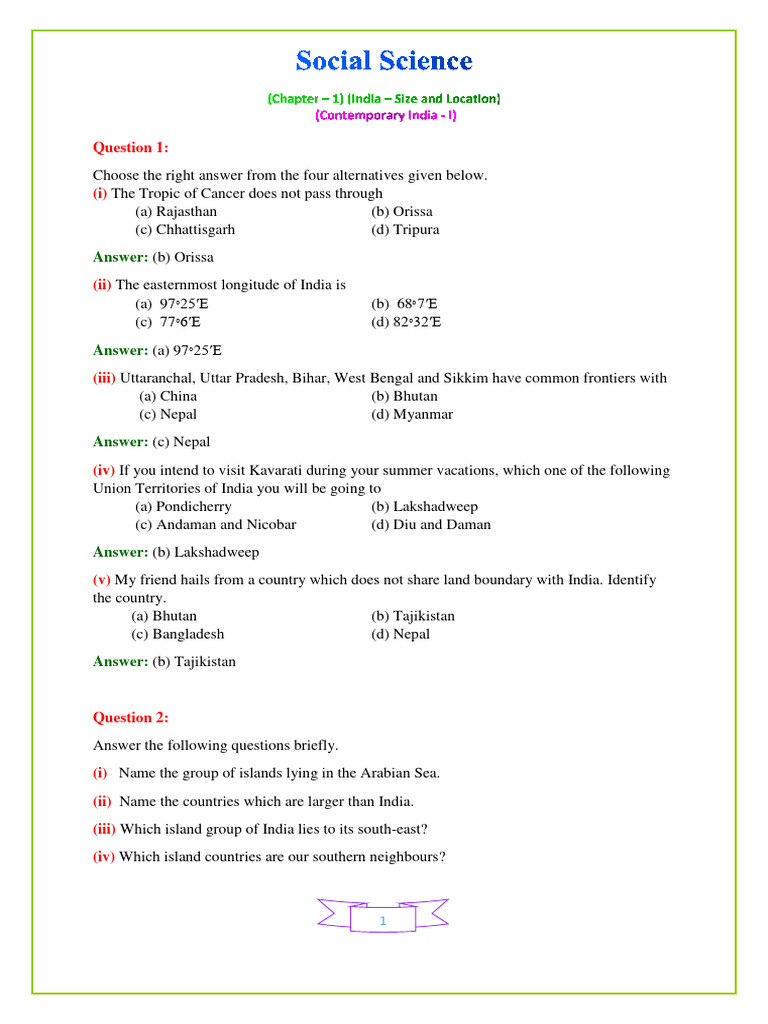Chap 1 Geography Answers Pdf Asia Indian Ocean