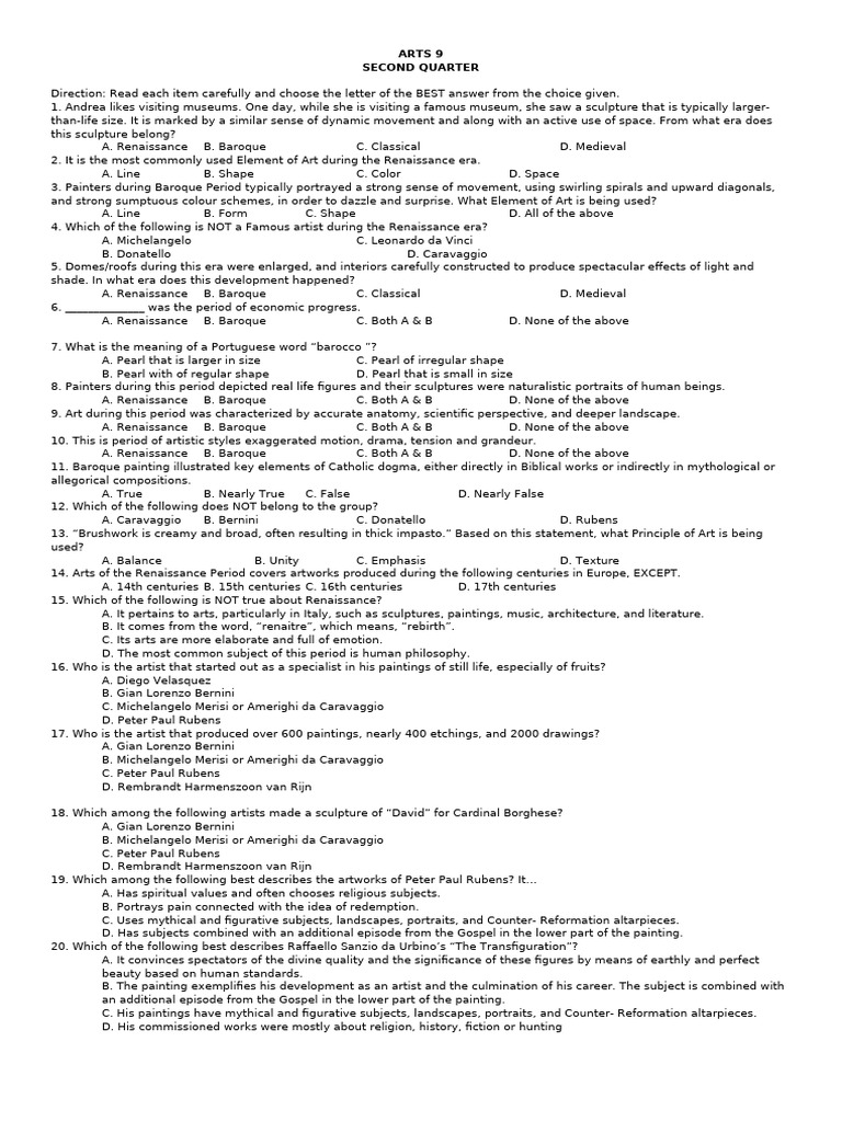 Long Quiz - 2nd QT - Arts 9 | PDF