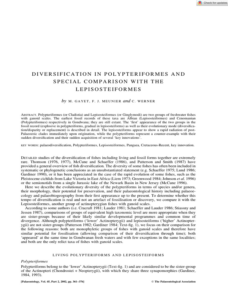 Palaeontology - 2003 - Gayet - Diversification in Polypteriformes and ...