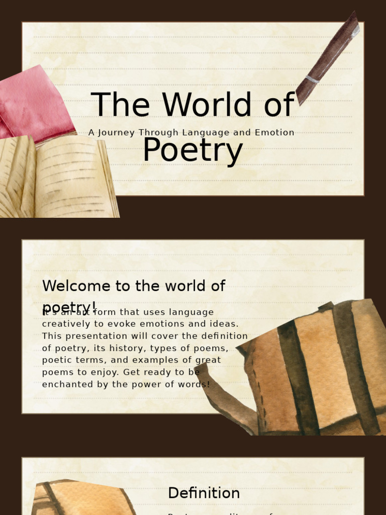 The World of Poetry Education Presentation in Brown Watercolor Style | PDF
