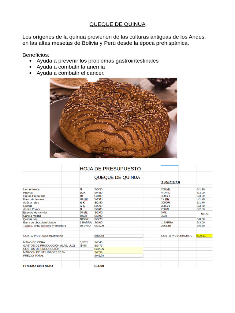 Queque de Quinua Rosalinda | PDF