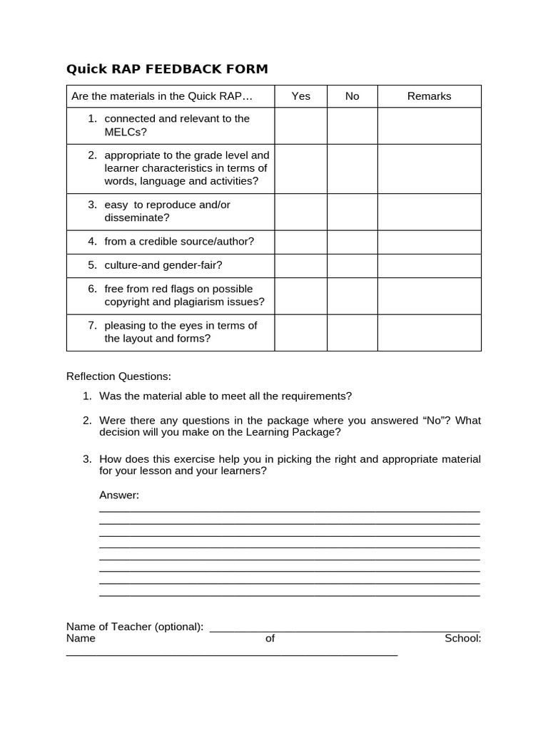 Quick Rap Assessment Form | PDF