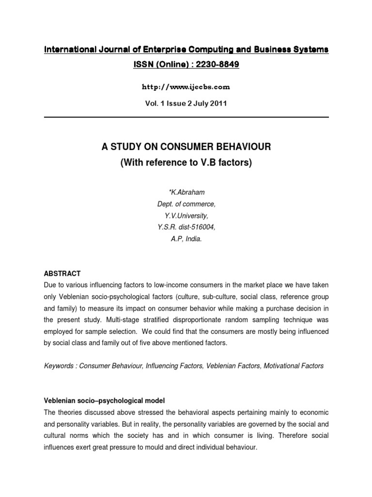 Impact of Veblen Factors on Consumer Behavior | PDF | Consumer ...
