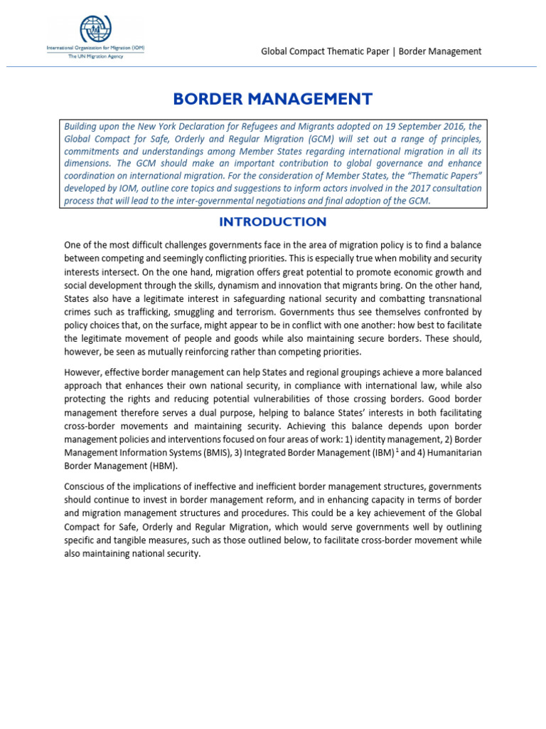 IOM Thematic Paper Border Management | PDF