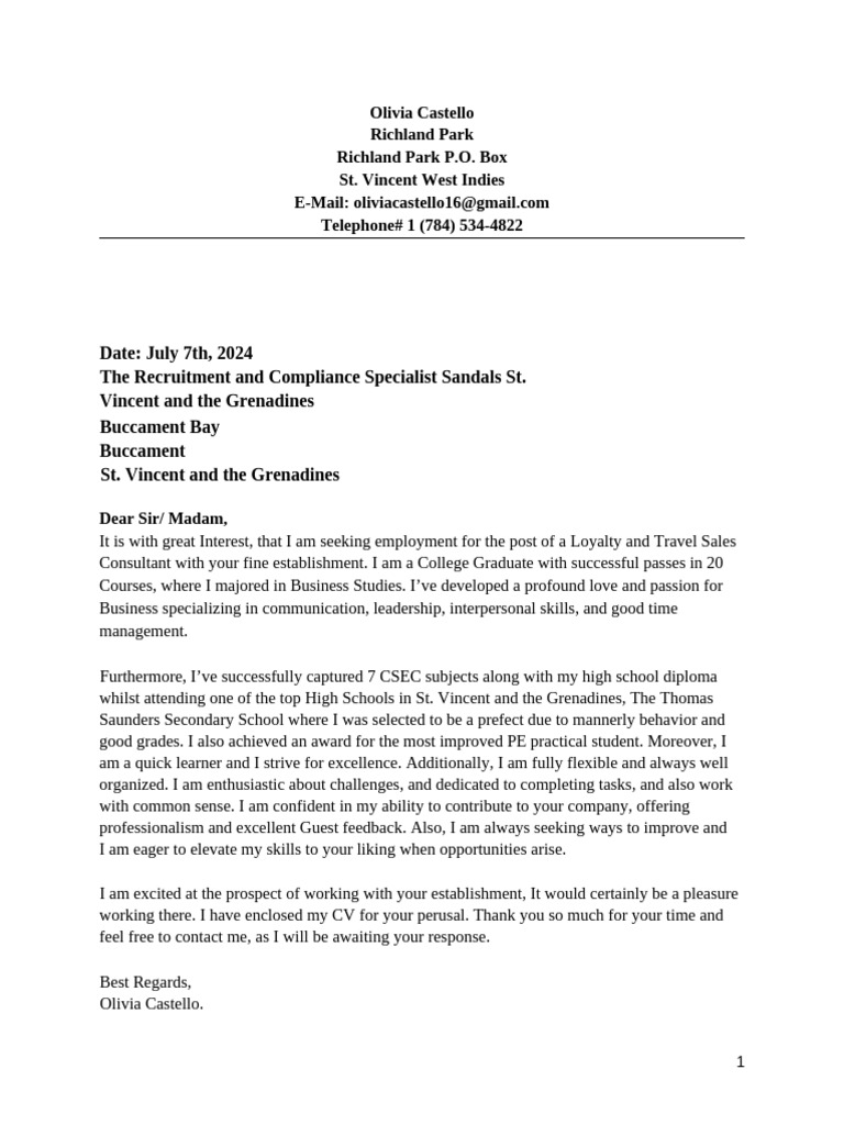 Application Letter and CV for Sandals | PDF