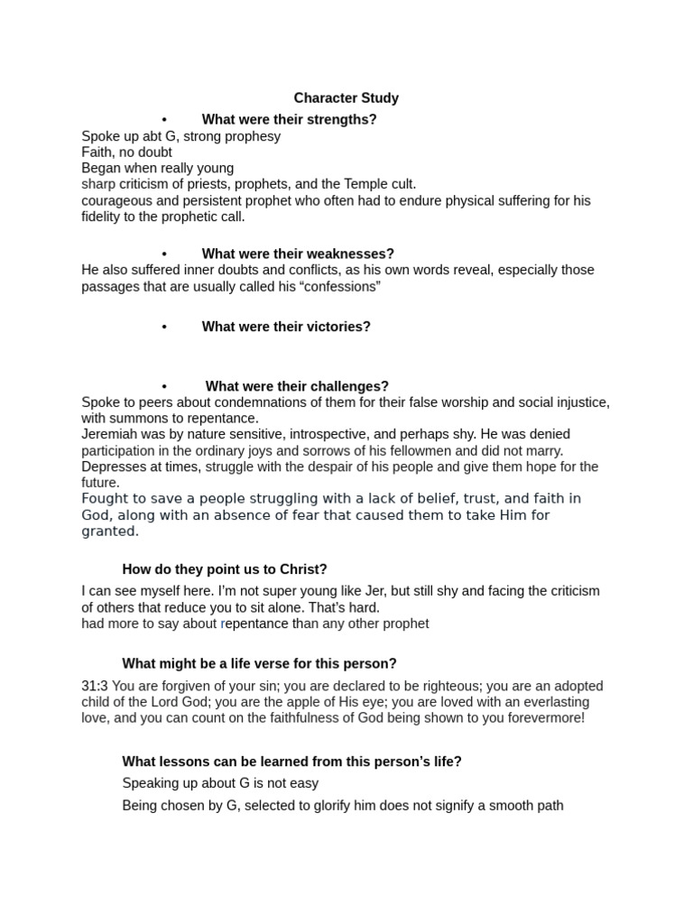 Character Study Template | PDF