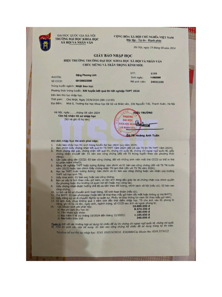 Giay Bao Nhap Hoc | PDF