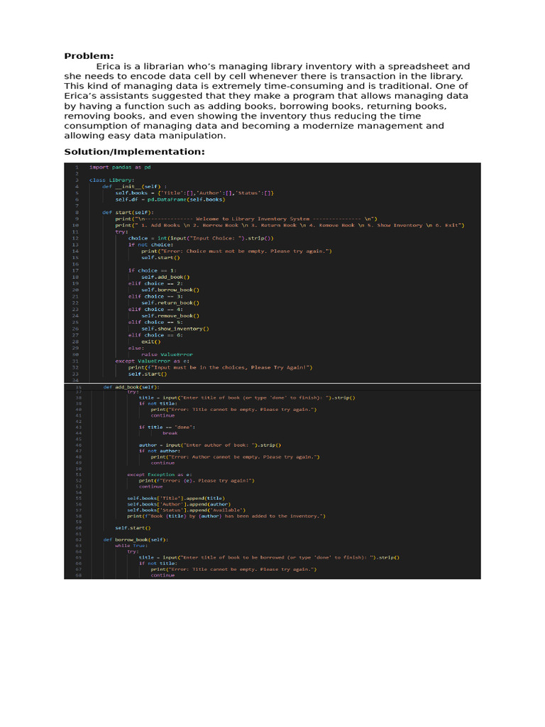 Problem and Implementation (CC2 Case Study 2nd Sem) | PDF