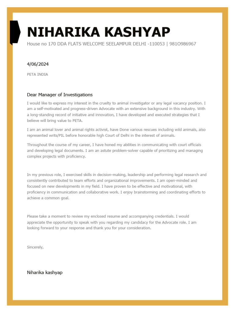 Cover Letter Niharika | PDF