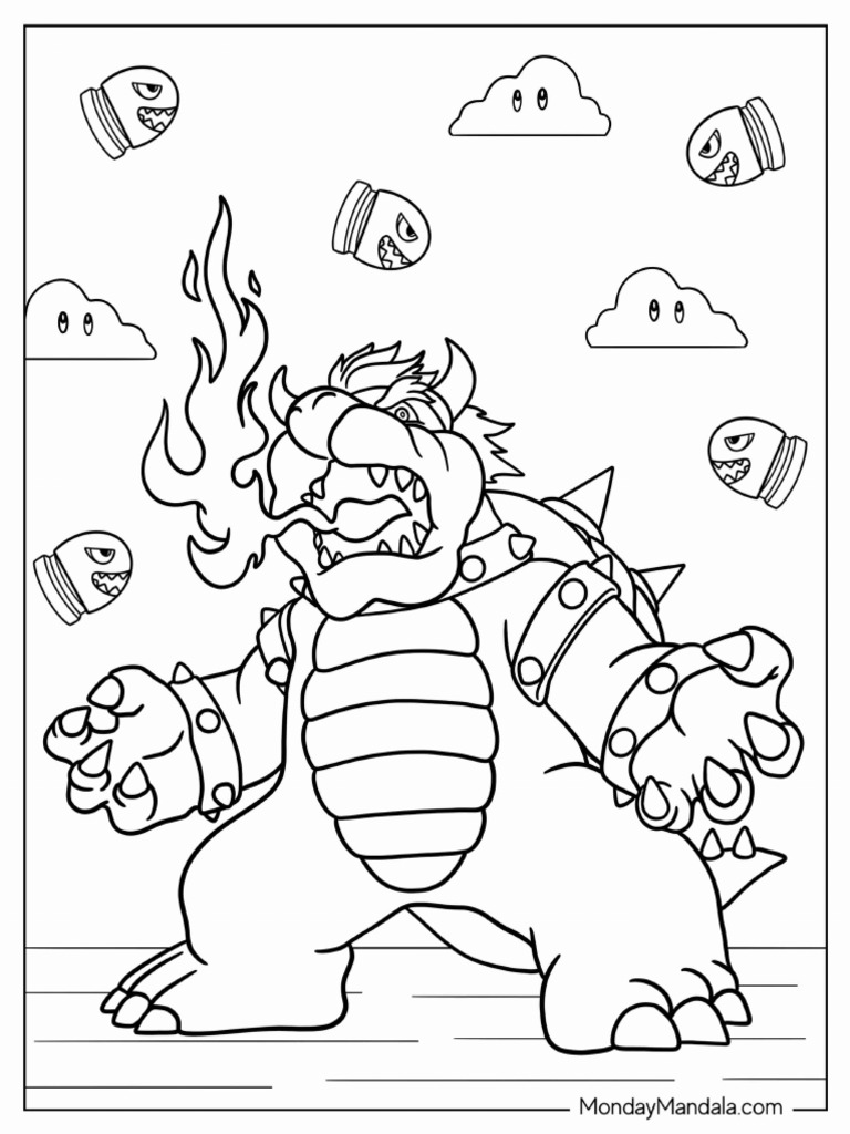Fire Breathing Bowser To Color | PDF