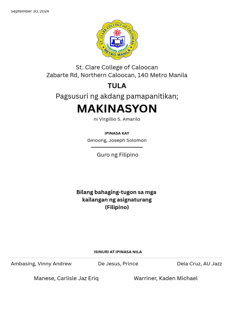 St Clare College Of Caloocan 3 Da Pdf