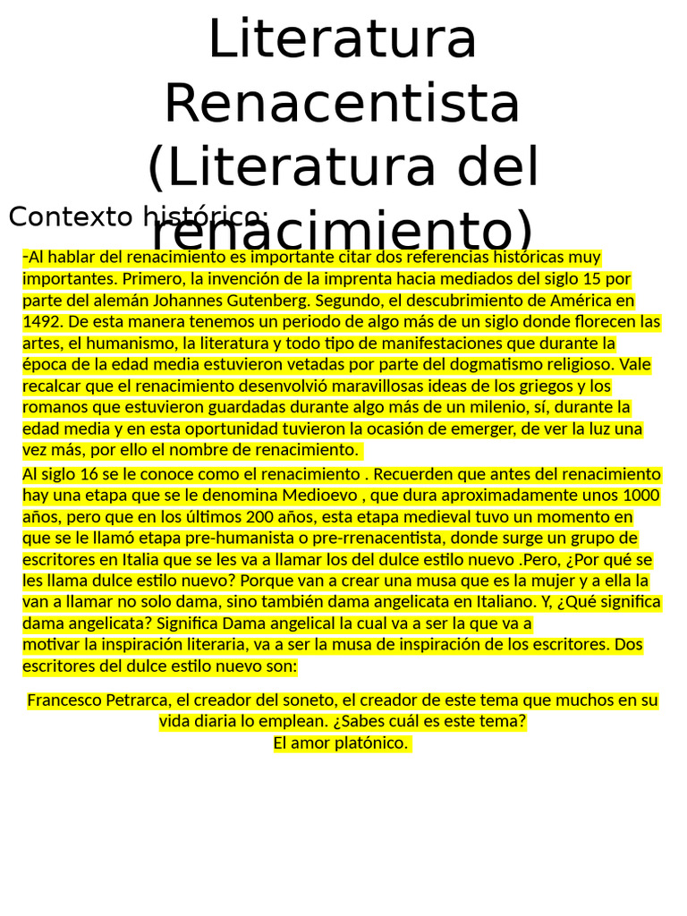 Literatura del renacimiento | PDF
