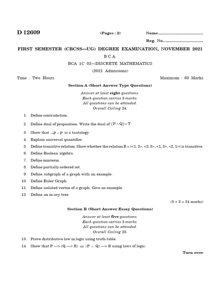 Discrete Mathematics2021 | PDF | Mathematical Relations | Graph Theory