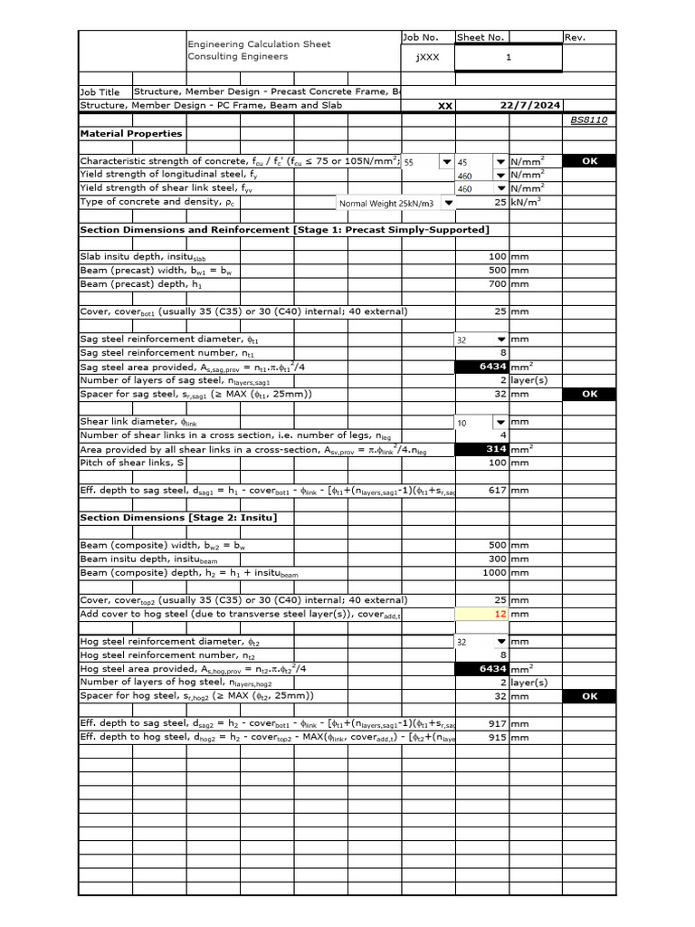 Structure, Member Design - Precast Concrete Frame, Beam and Slab BS8110 ...