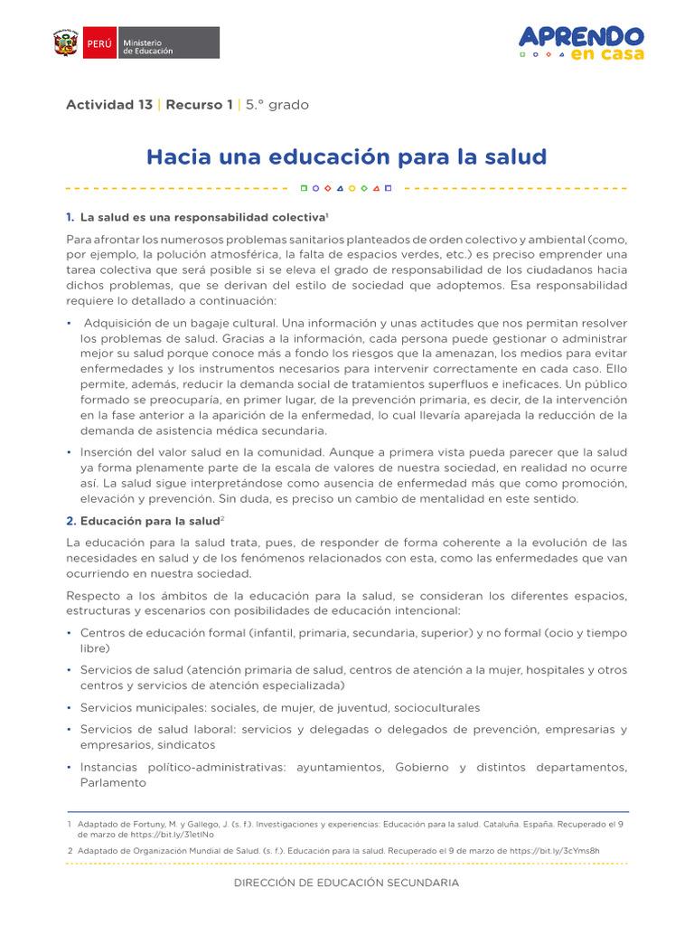 Exp4 Secundaria 5 Exploramos Act13Proponemosaccionesparalasalud - Removed | PDF