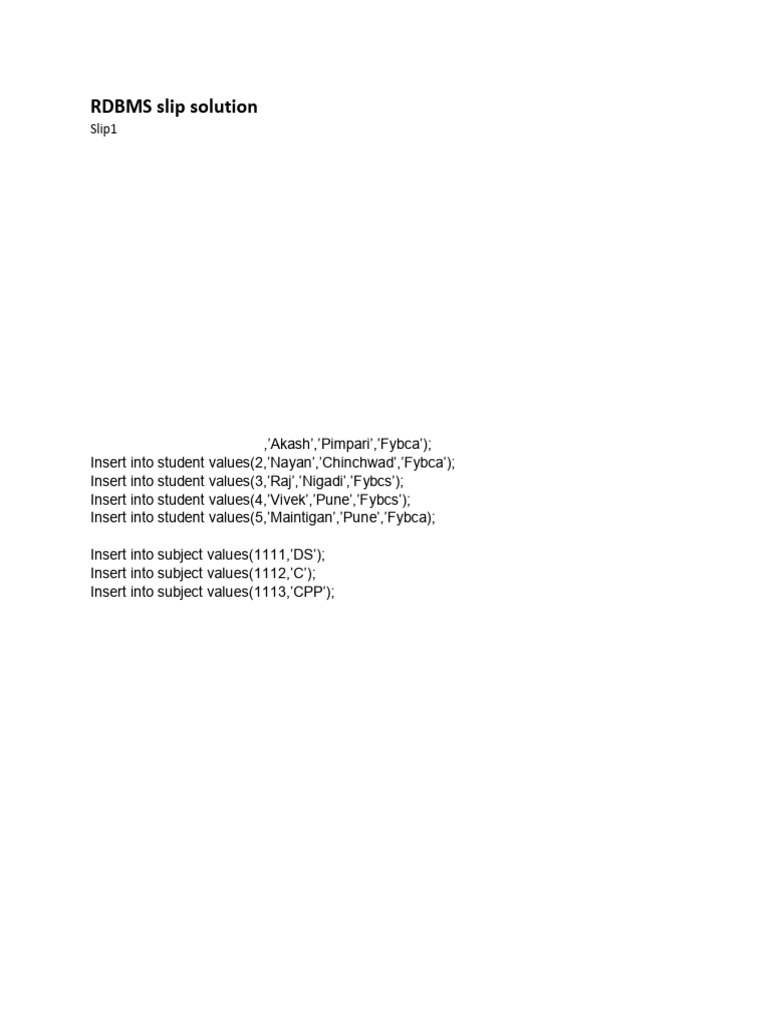 RDBMS Slip Solution | PDF