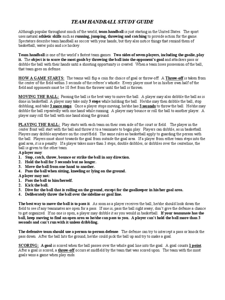 Team Handball Study Guide | PDF | Sport Variants | Sports