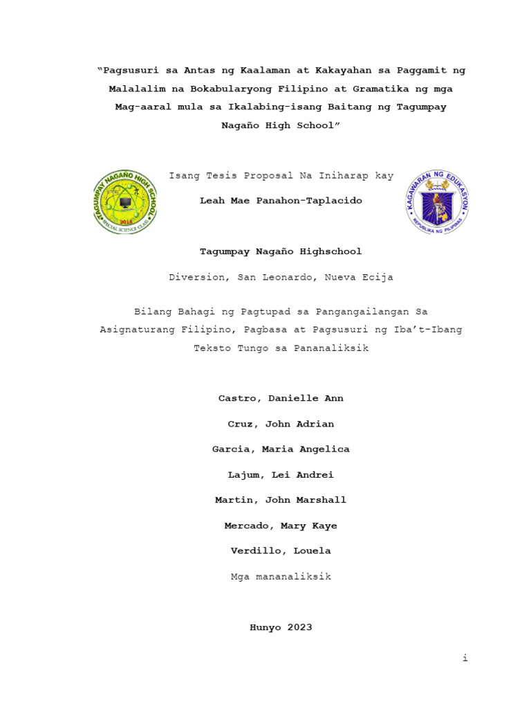Titulo NG Pamagat: Isang Tesis Proposal Na Iniharap Kay | PDF