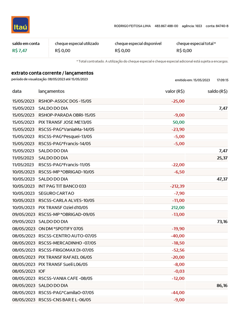 Itau Extrato 052023 | PDF