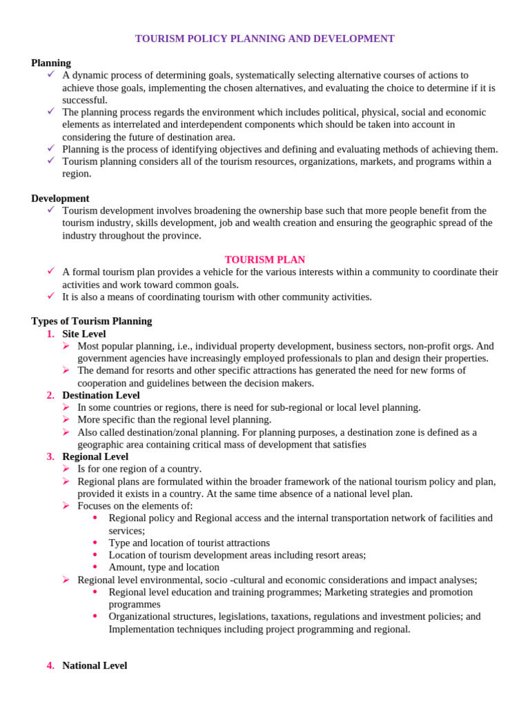 Tourism Policy Planning and Development M1 | PDF