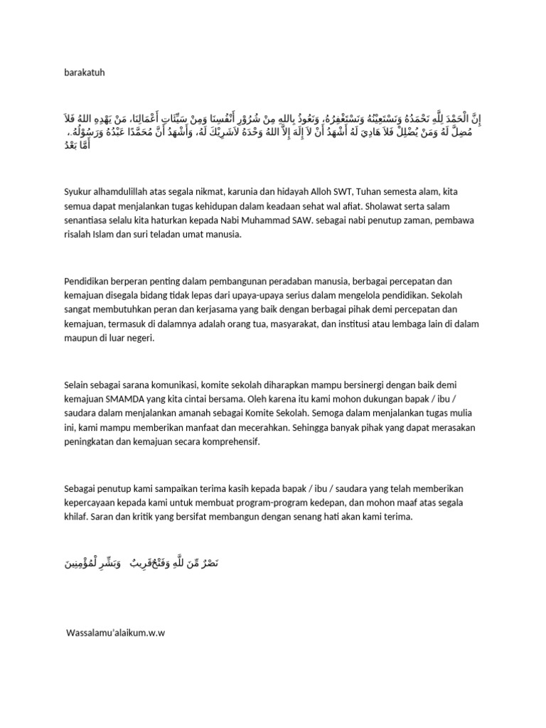 Sambutan Komite Dan Panitia | PDF | Agama & Spiritualitas