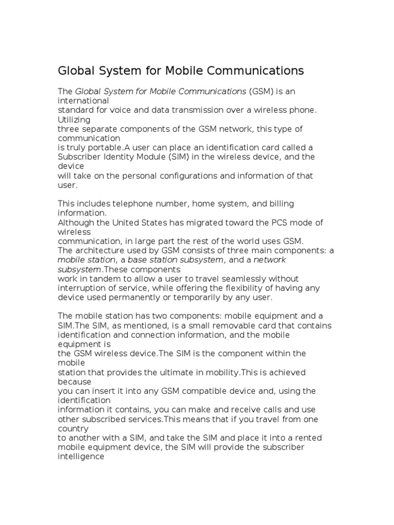 Global System For Mobile Communications Pdf Subscriber Identity