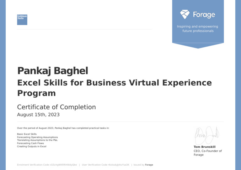 Excel Completion Certificate | PDF
