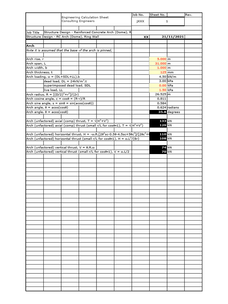 Structure Design - Reinforced Concrete Arch (Dome), Ring Wall BS8110 ...