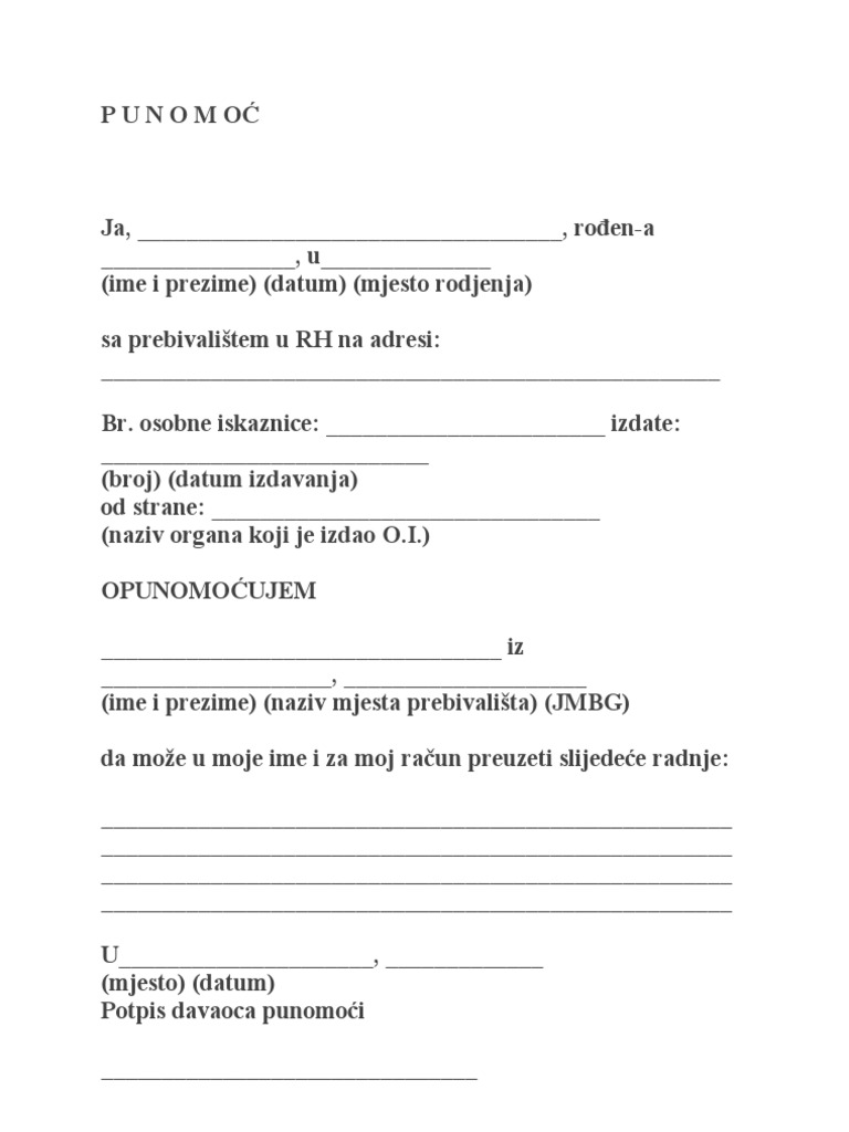 Punomoć Obrazac | PDF