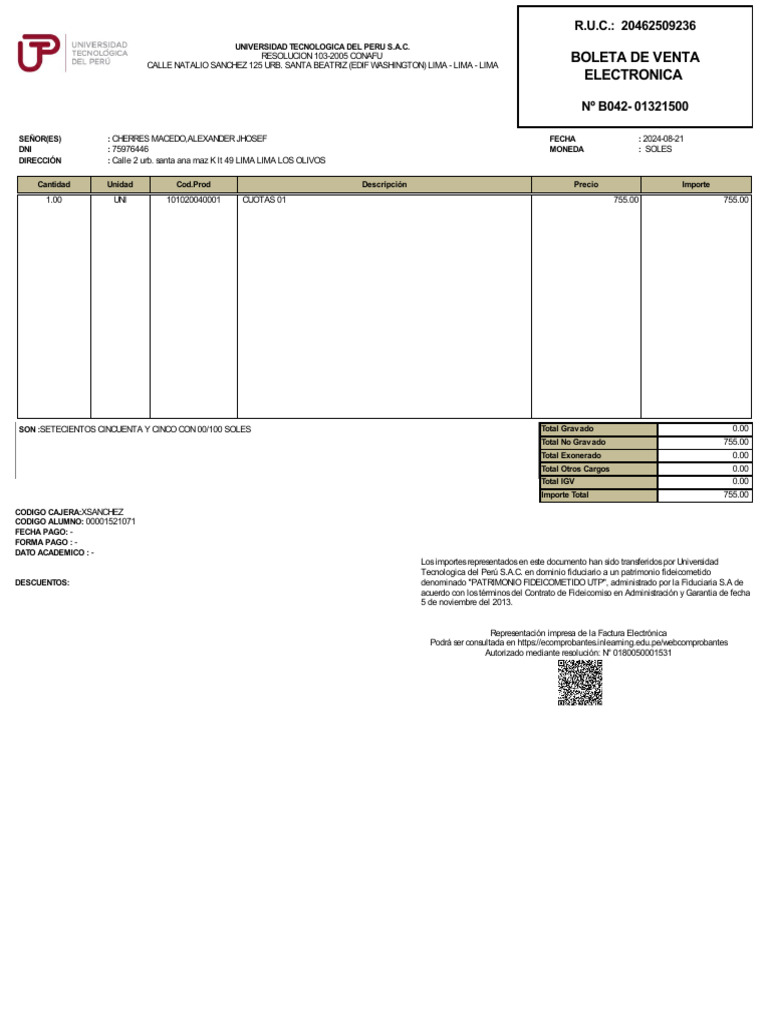 Boleta de Venta Electronica | PDF