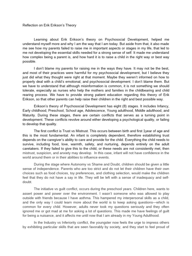 Reflection on Erik Erikson | PDF