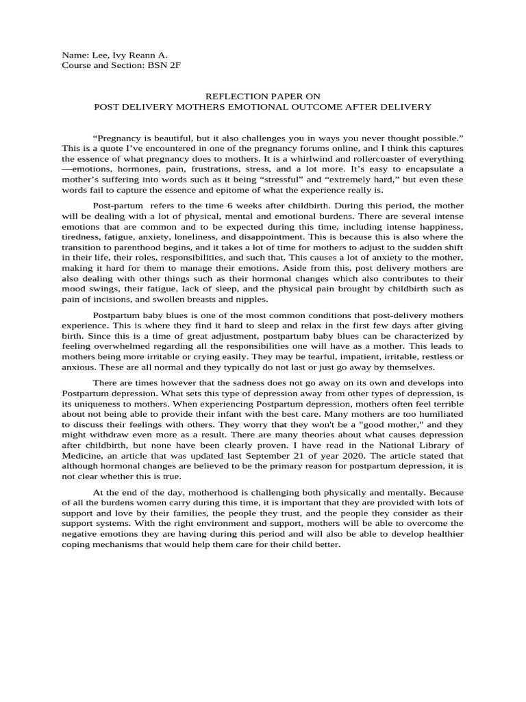 Postpartum Reflection | PDF