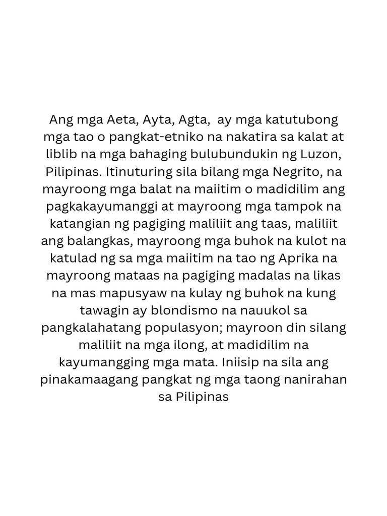 Ang Mga Aeta, Ayta, Agta, o Ati (Ayta, Pronounced Aɪtə EYE-tə), Ay Mga ...