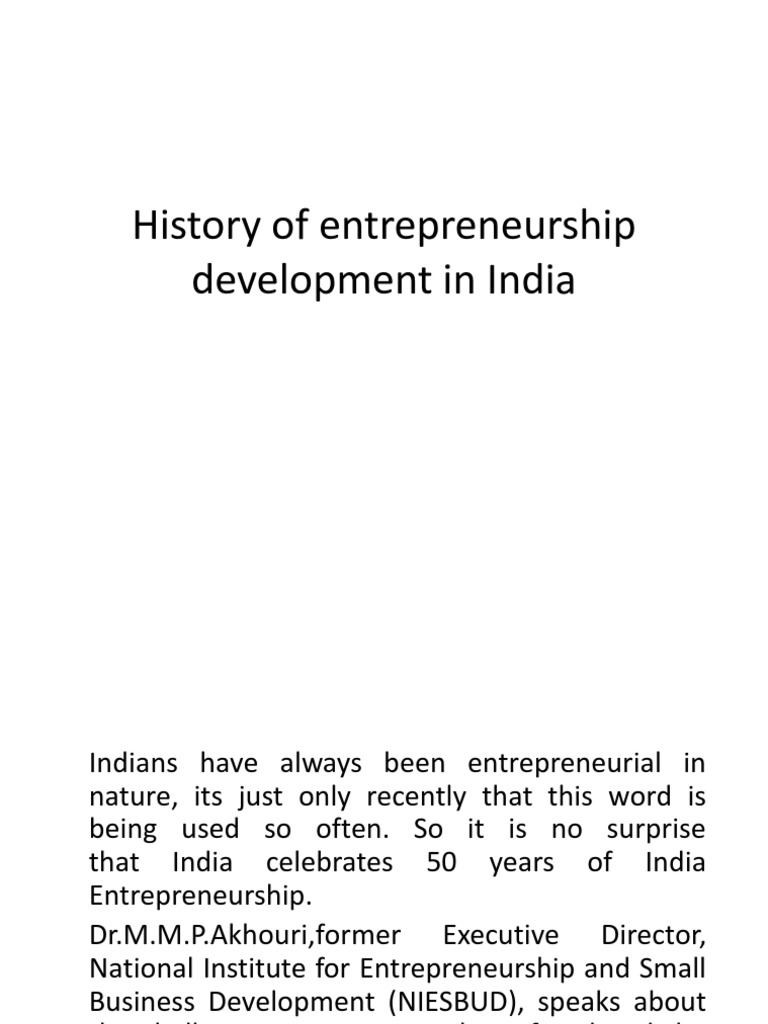History of Entrepreneurship Development in India | PDF ...