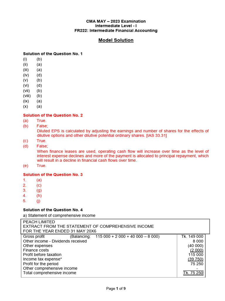 Fr222. Ifa (I.l-I) Solution Cma May-2023 Exam. | PDF