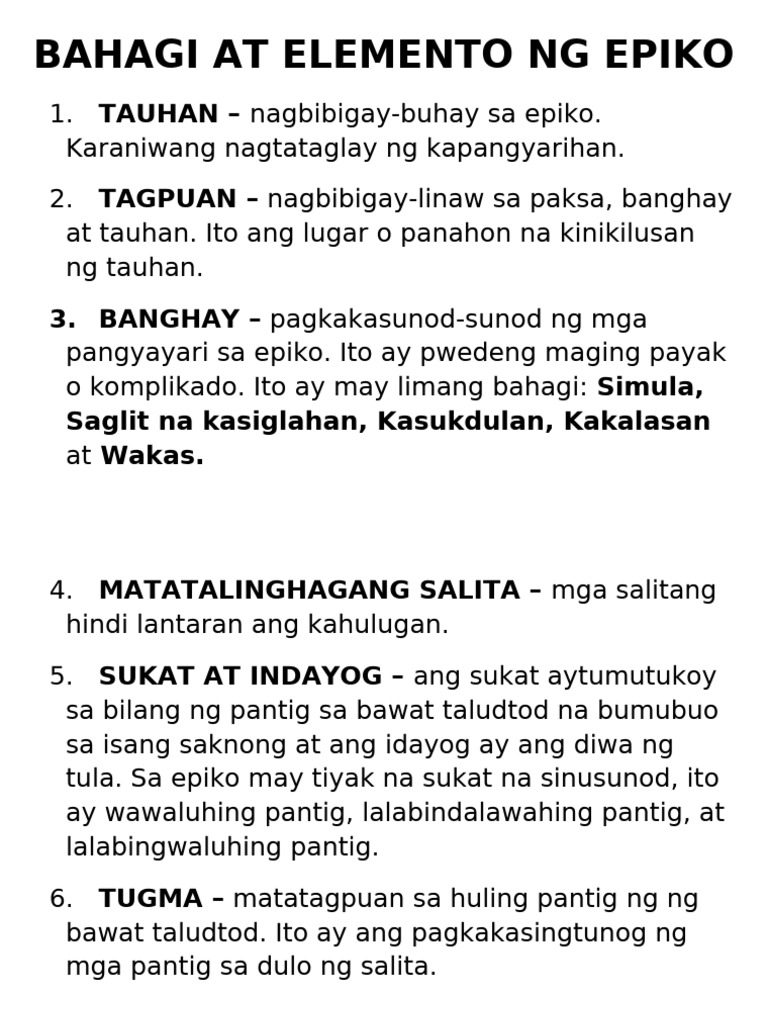 Bahagi at Elemento NG Epiko | PDF