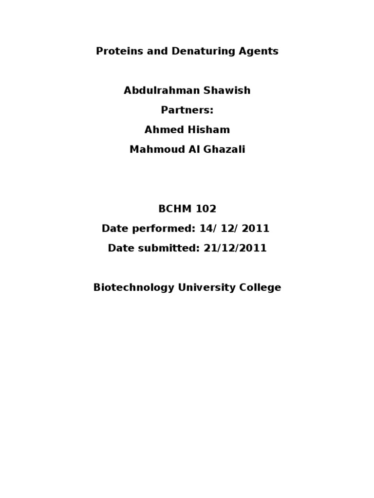 Proteins and Denaturing Agents | PDF | Denaturation (Biochemistry ...