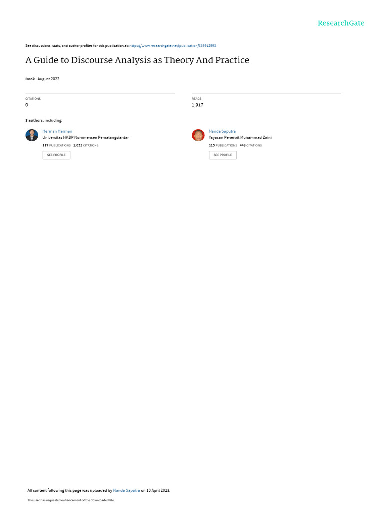 A Guide To Discourse Analysis As Theory and Practice by Nanda Saputra | PDF